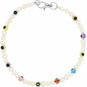 VELVET LUNA Pearl And Evil Eye Beaded Necklace - Multi Colored
