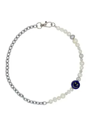 VELVET LUNA Pearl And Steel Chain Necklace - Silver