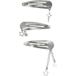 VELVET LUNA Steel Snap Hair Clips With Star Charms Set Of 3 - Silver