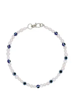 VELVET LUNA Pearl And Evil Eye Beaded Necklace - White