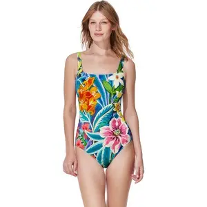 GOTTEX Tropicana Square Neck One Piece - Multi-blue