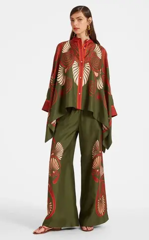 La DoubleJ Printed Palazzo Pants - Kerylos Placée Dark Green