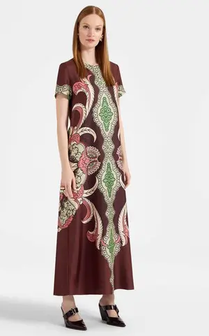 La DoubleJ Swing Printed Silk Twill Maxi Dress - Portal Placée Testa Di Moro