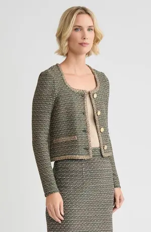 Misook Braided Trim Tweed Knit Jacket