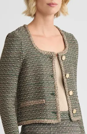 Misook Braided Trim Tweed Knit Jacket