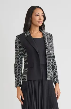 Misook Tailored Mixed Media Tweed Knit Blazer