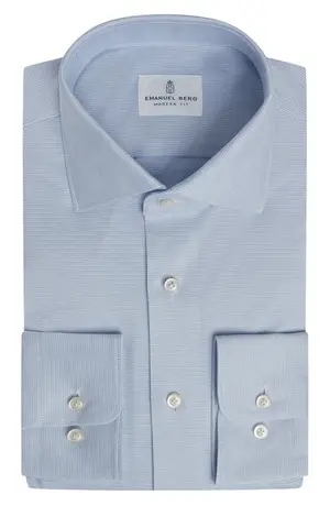 EMANUEL BERG Modern Fit Microdot Stretch Cotton Knit Dress Shirt - Light Pastel Blue