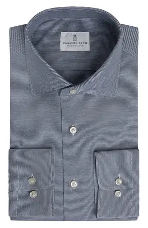 EMANUEL BERG Modern Fit Premium Cotton Jersey Dress Shirt - Navy