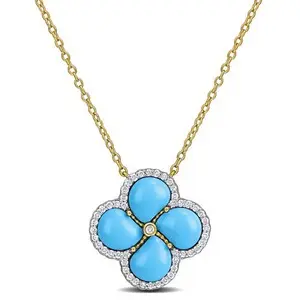 JULIANNA B. Lab-created Gemstone & Diamond Clover Flower Necklace - Created Turquoise
