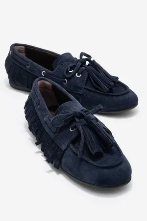 FOREVER & ALWAYS SHOES Fenora Leather Tassel Loafer - Navy Suede Leather
