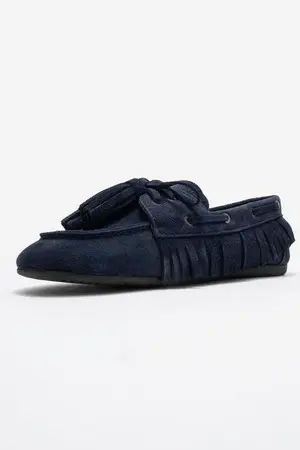FOREVER & ALWAYS SHOES Fenora Leather Tassel Loafer - Navy Suede Leather