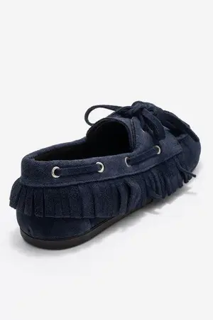 FOREVER & ALWAYS SHOES Fenora Leather Tassel Loafer - Navy Suede Leather