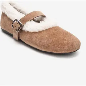 FOREVER & ALWAYS SHOES Guin Leather Strap Flat - Cognac Suede Leather