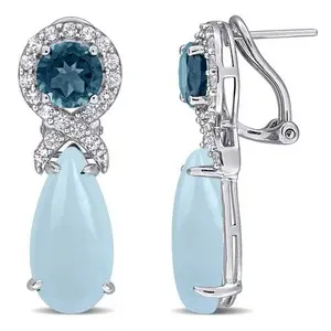 JULIANNA B. Gemstone Dangle Leverback Earrings In Sterling Silver - Aquamarine/sterling Silver