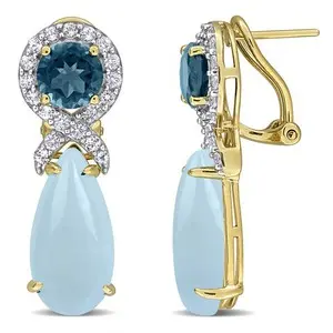 JULIANNA B. Gemstone Dangle Leverback Earrings In Sterling Silver Aquamarine/yellow-plated