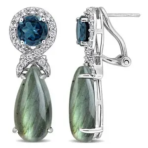JULIANNA B. Gemstone Dangle Leverback Earrings In Sterling Silver - Labradorite/sterling Silver