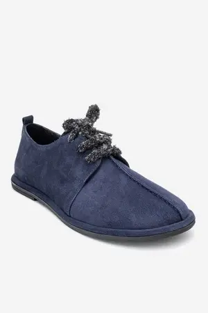 FOREVER & ALWAYS SHOES Denora Leather Lace Up Shoes - Navy Suede Leather