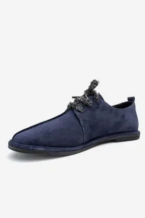 FOREVER & ALWAYS SHOES Denora Leather Lace Up Shoes - Navy Suede Leather