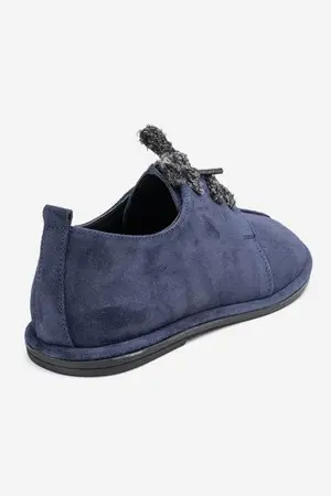 FOREVER & ALWAYS SHOES Denora Leather Lace Up Shoes - Navy Suede Leather