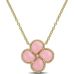 JULIANNA B. Clover Necklace With Lab-created Gemstone And Diamond Accent - Created Pink Opal