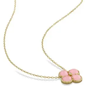 JULIANNA B. Clover Necklace With Lab-created Gemstone And Diamond Accent - Created Pink Opal