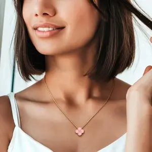 JULIANNA B. Clover Necklace With Lab-created Gemstone And Diamond Accent - Created Pink Opal