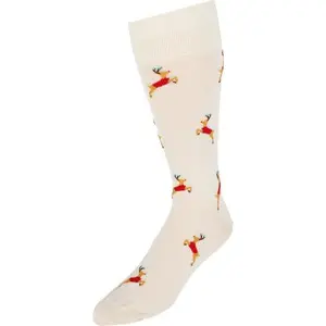 Trafalgar Flying Reindeer Novelty Mid-Calf Socks Cream