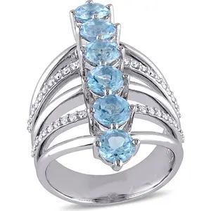 JULIANNA B. Swiss And Diamond Gladiator Ring - Blue Topaz