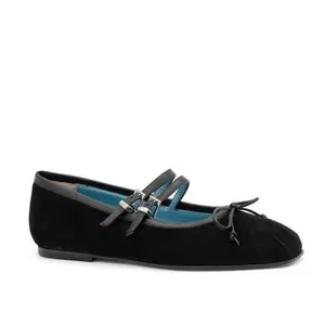 VALENTINA RANGONI Brigitte Dbl Monk Strap Flat - Black Cashmere