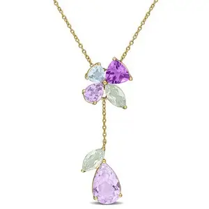 JULIANNA B. Multi-gem Floral Cluster Drop Pendant Necklace - Yellow-plated Sterling Silver
