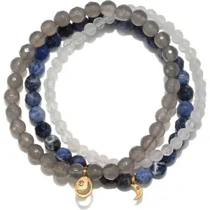 SATYA JEWELRY Peace & Protection Moon Gemstone Bracelet Set - Blue
