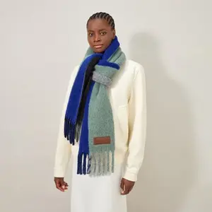 Mulberry Colour Block Textured Scarf - Ebony-cobalt Blue