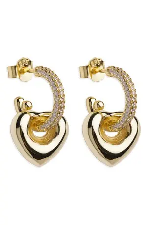 Argento Vivo Puffy Heart Cubic Zirconia Hoop Earrings - Gold