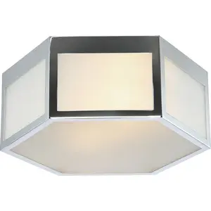 JONATHAN Y Minimo Hexagon Metal/frosted Glass Led Flush Mount - Chrome