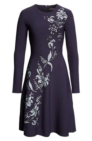 Lela Rose Peony Metallic Jacquard Fit & Flare Dress