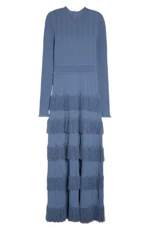Lela Rose Piper Fringe Long-sleeve Sweater Dress