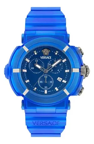 Versace Active Chronograph Silicone Strap Watch - Blue Ecoceramic