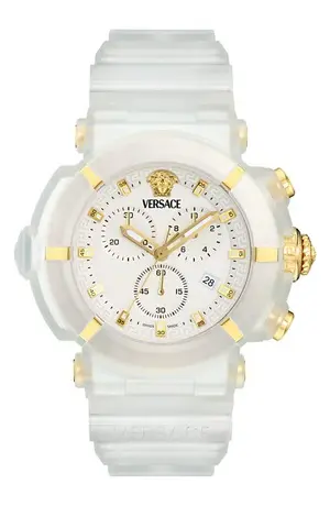 Versace Active Chronograph Silicone Strap Watch - Transparent White Ecoceramic