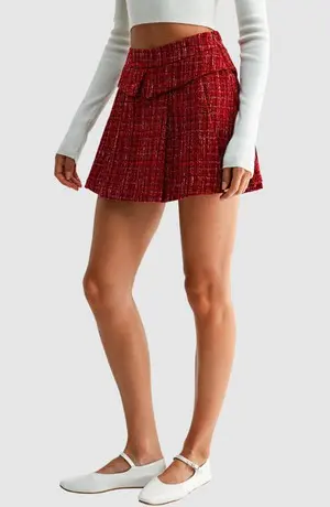 ALL IN FAVOR Pleated Tweed Miniskirt
