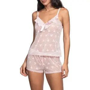 IN BLOOM BY JONQUIL Maggie Bow Mesh Short Pajamas - Powder Pink