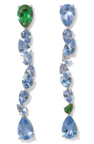 Completedworks Cubic Zirconia & Synthetic Spinel Mismatched Drop Earrings - Blue/green Rhodium Plated