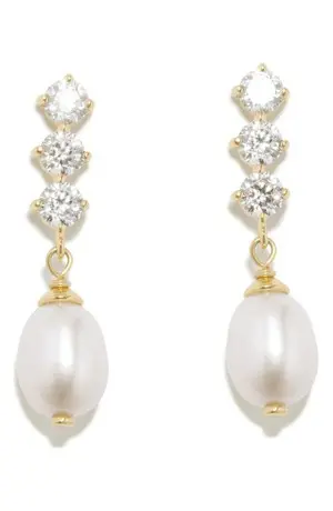 Completedworks Freshwater Pearl & Cubic Zirconia Drop Earrings - 18ct Gold Plated