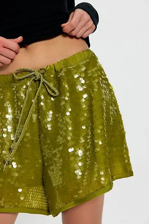 Free People Wisteria Sequin Shorts - Green