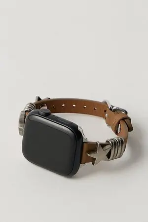 Free People Leather Apple Watch Band With Star Hardware - Oatmeal