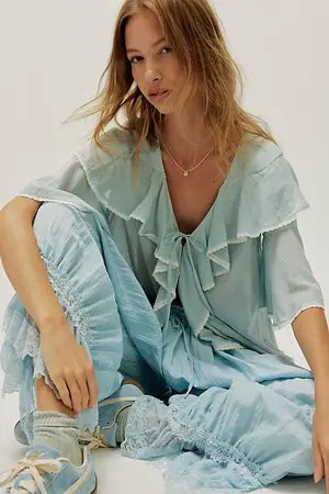 SPELL Bluebird Ruffled Blouse