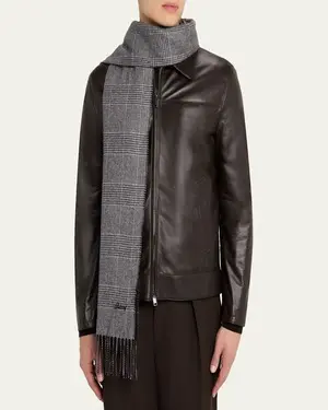 Brioni Silk And Cashmere Double-face Houndstooth Plaid Scarf