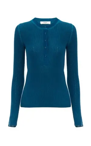 Chloé Wool-blend Knit Henley Shirt - Blue
