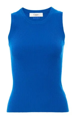 Chloé Rib Knit Wool Tank Top - Blue