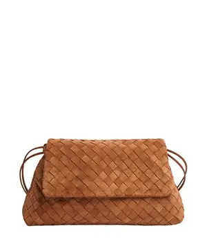 Bottega Veneta Giorno Intrecciato Suede Bag - Brown