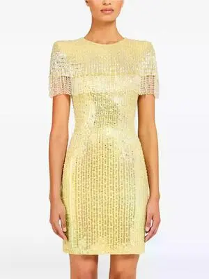 Jenny Packham Swish Beaded-embellished Fringed Mini Dress - Yellow